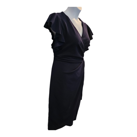 Oten | Dresses | Nwt Oten Navy Deep V Neck Ruffle Sleeve Sheath Faux ...